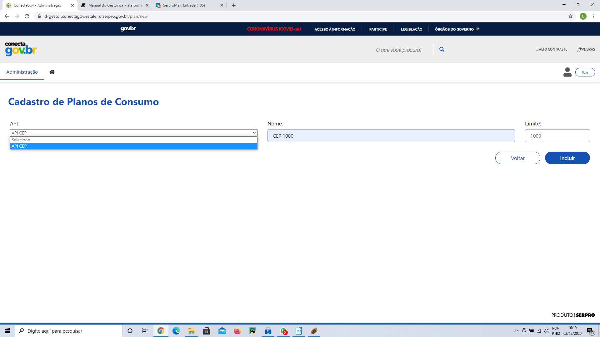 Gestor de APIs (Fornecedor) - Conecta